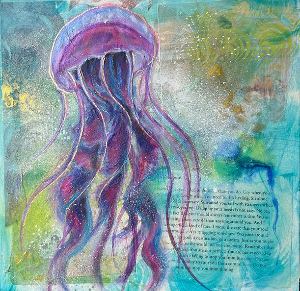 "Jellyfish Energy" Original Painting on 10x10 Wood Canvas